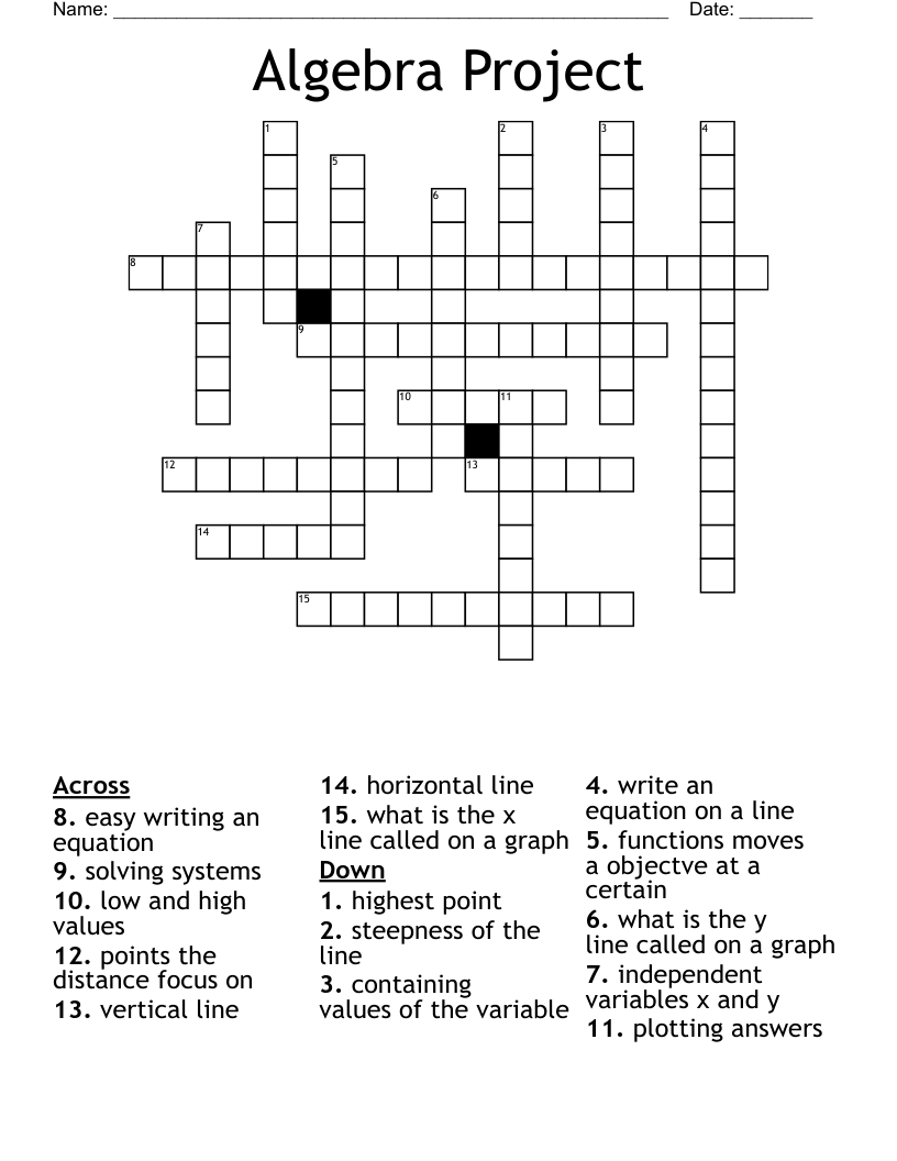 Algebra Project Crossword - WordMint
