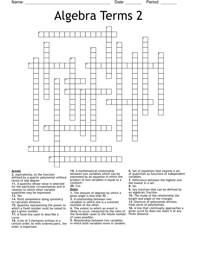 Algebra Terms 2 Crossword - WordMint
