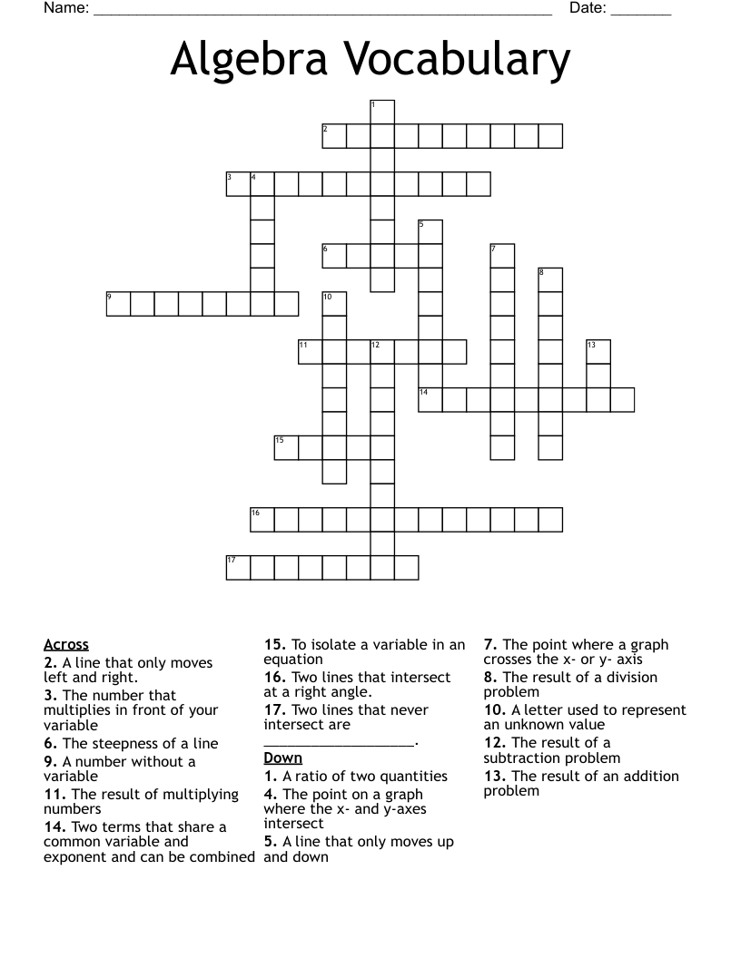 Algebra Vocabulary Crossword - WordMint