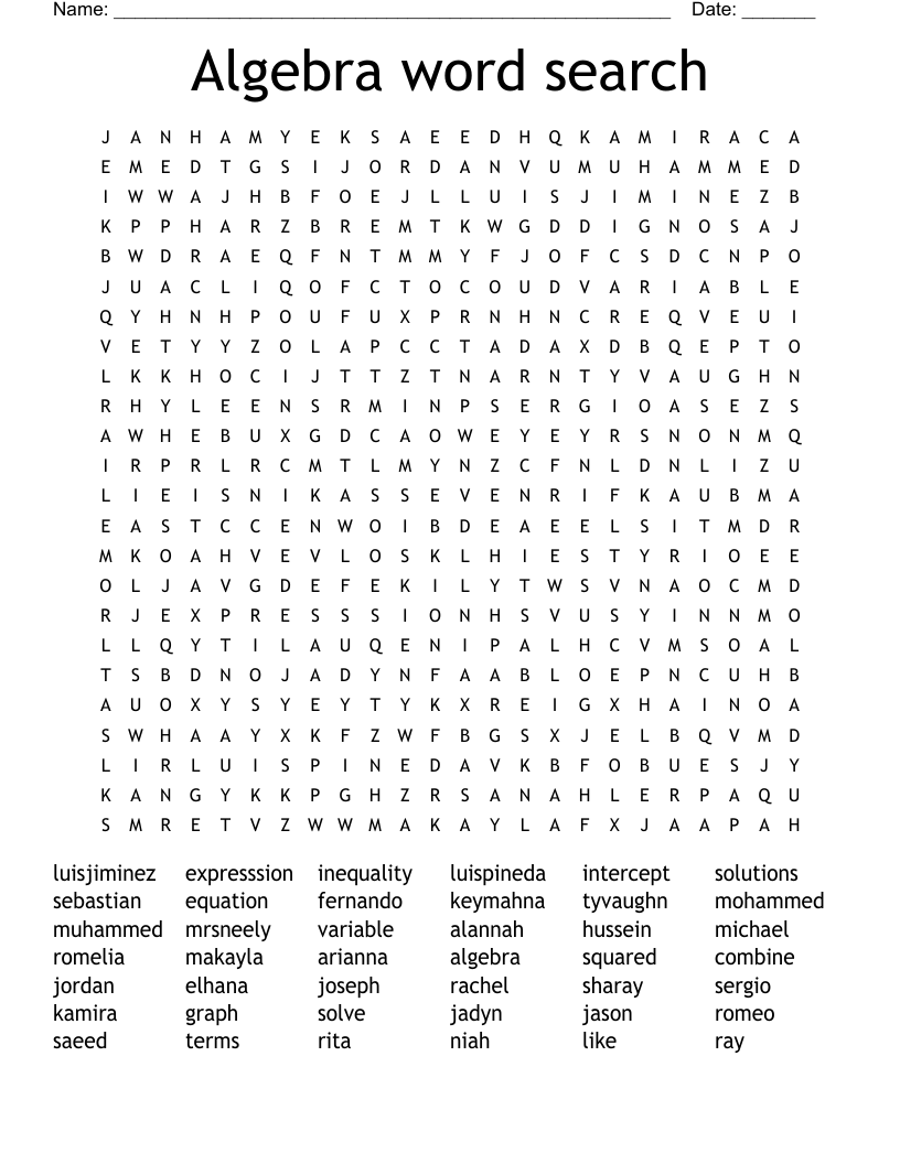 Algebra word search - WordMint
