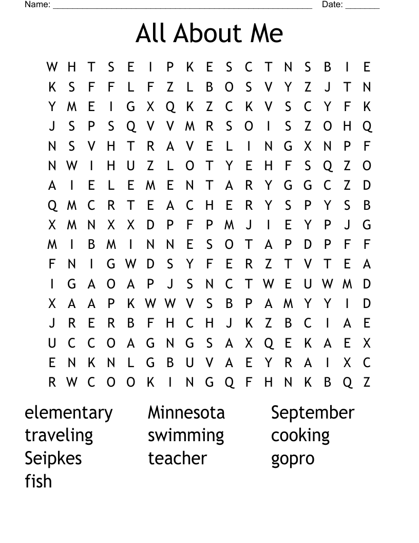 All About Me Word Search - WordMint