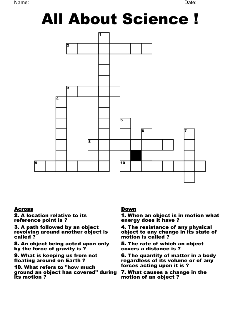 All About Science ! Crossword - WordMint