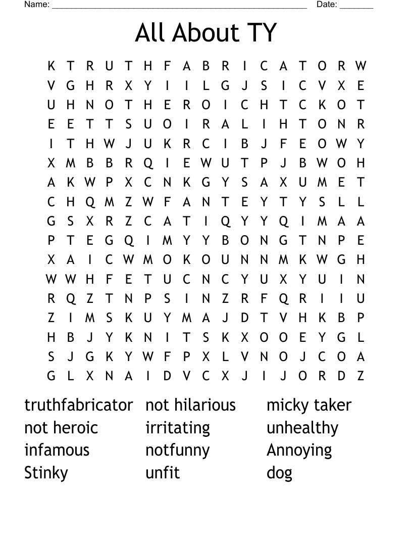 All About TY Word Search - WordMint