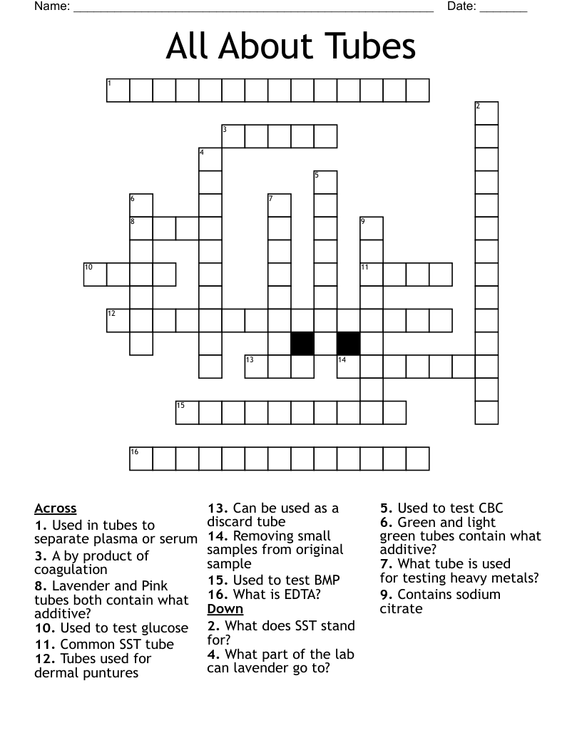 All About Tubes Crossword WordMint