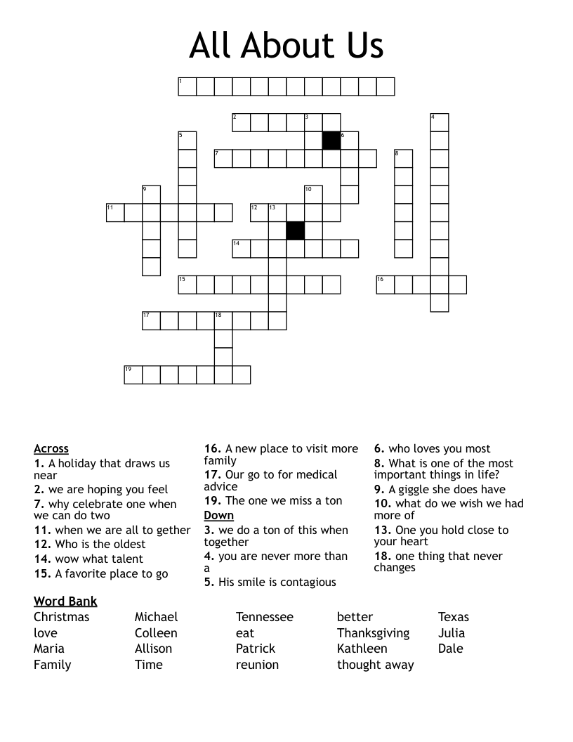 All About Us Crossword - WordMint