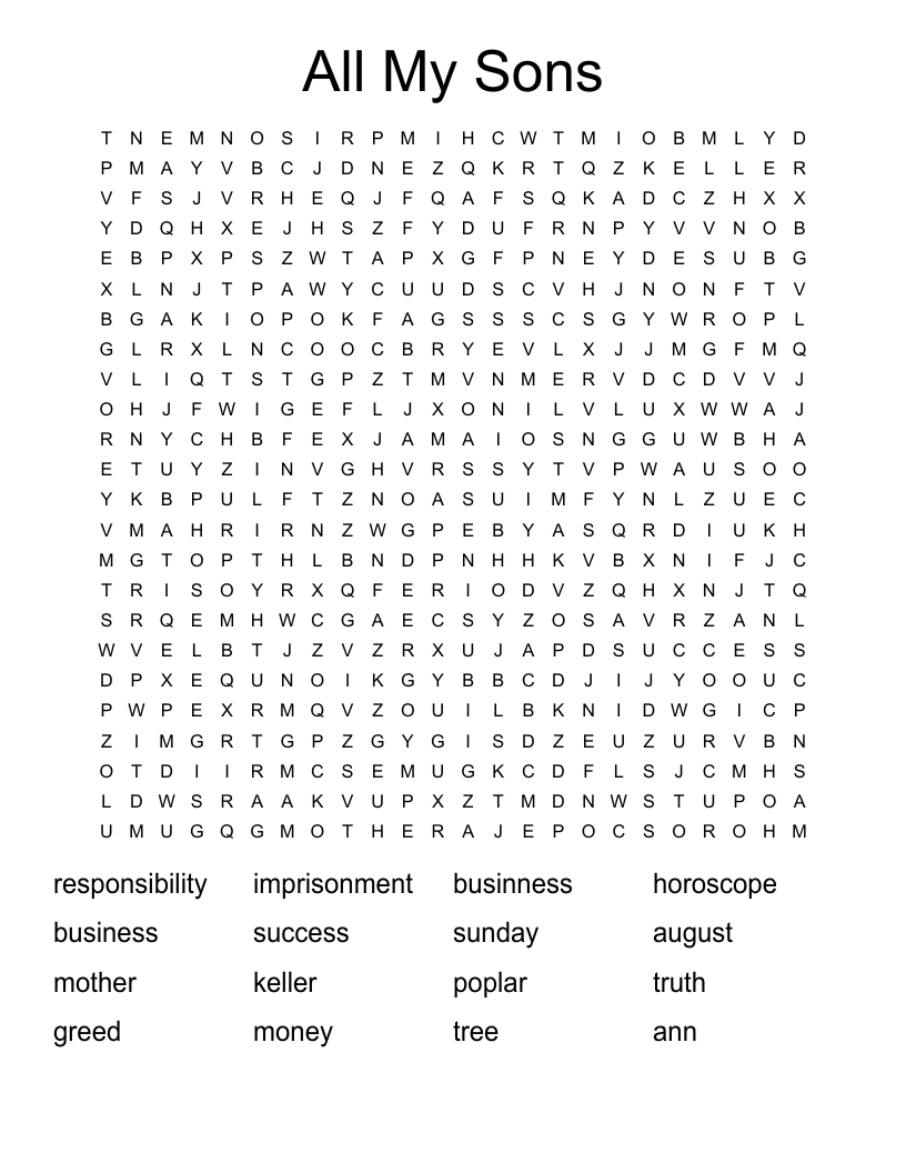 All My Sons Word Search - WordMint