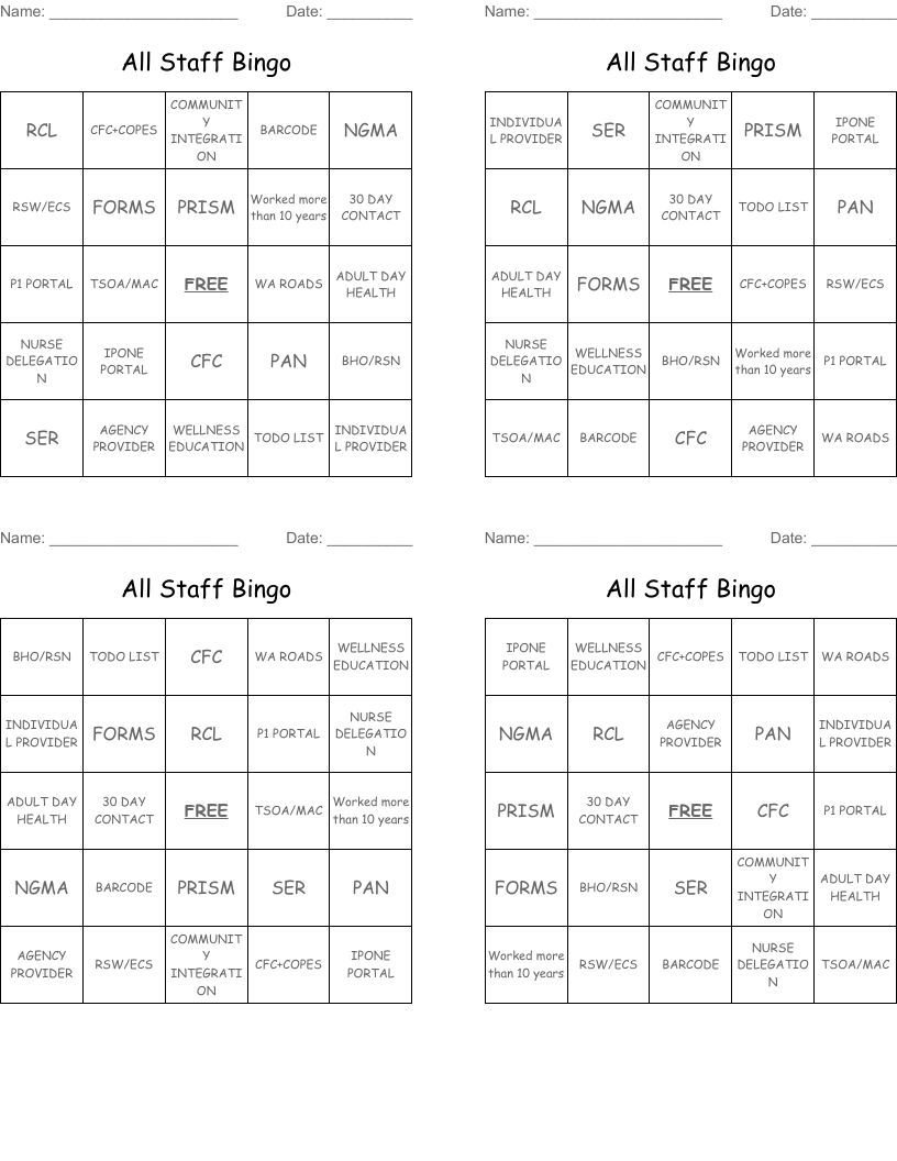 All Staff Bingo - WordMint