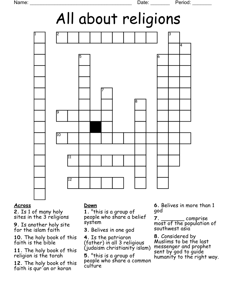 All about religions Crossword - WordMint