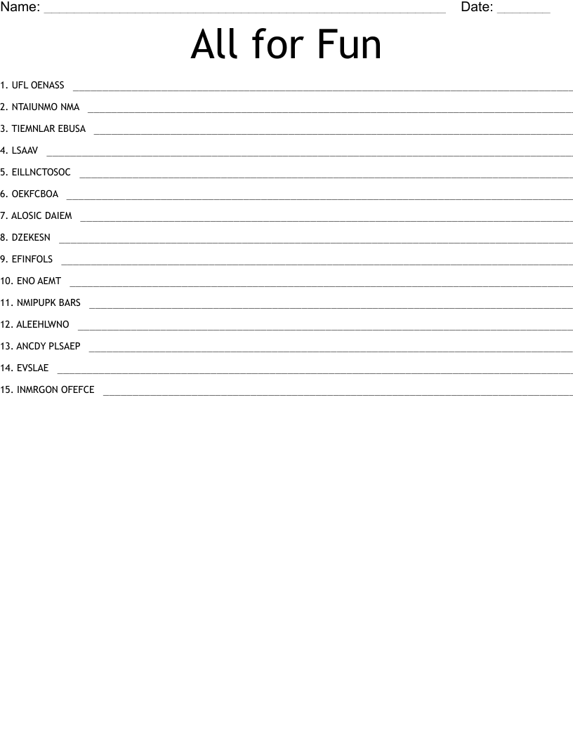 All for Fun Word Scramble - WordMint