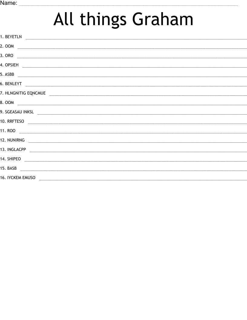 All things Graham Word Scramble - WordMint