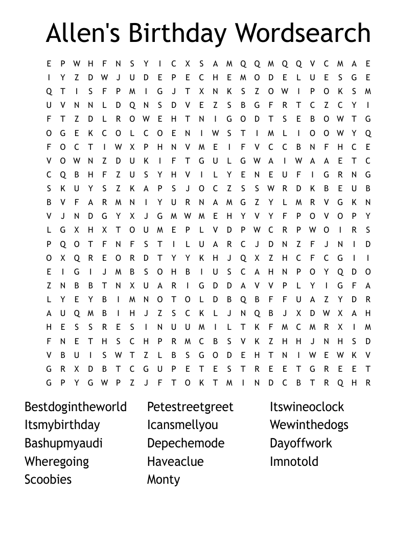 Allen's Birthday Wordsearch - WordMint
