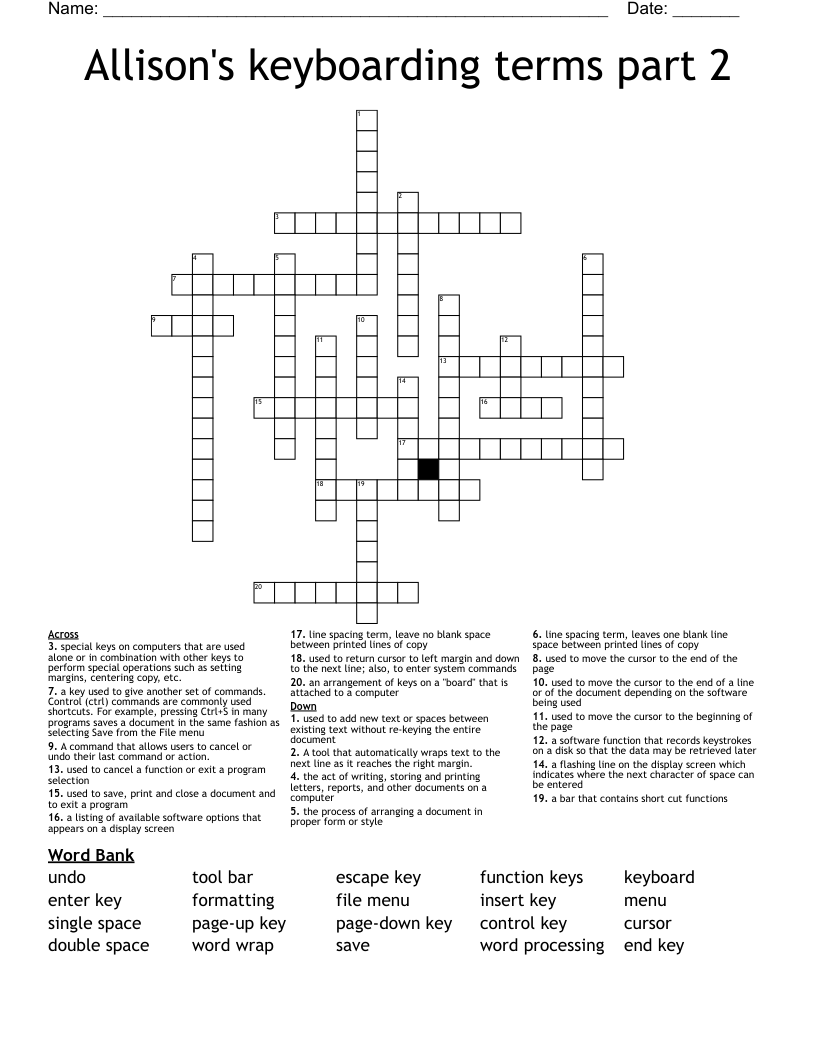 Allison's keyboarding terms part 2 Crossword - WordMint