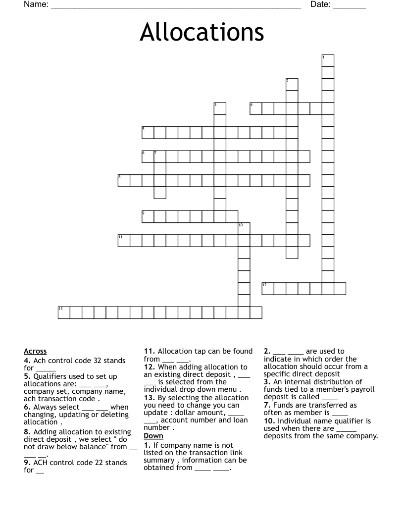 Allocations Crossword - WordMint