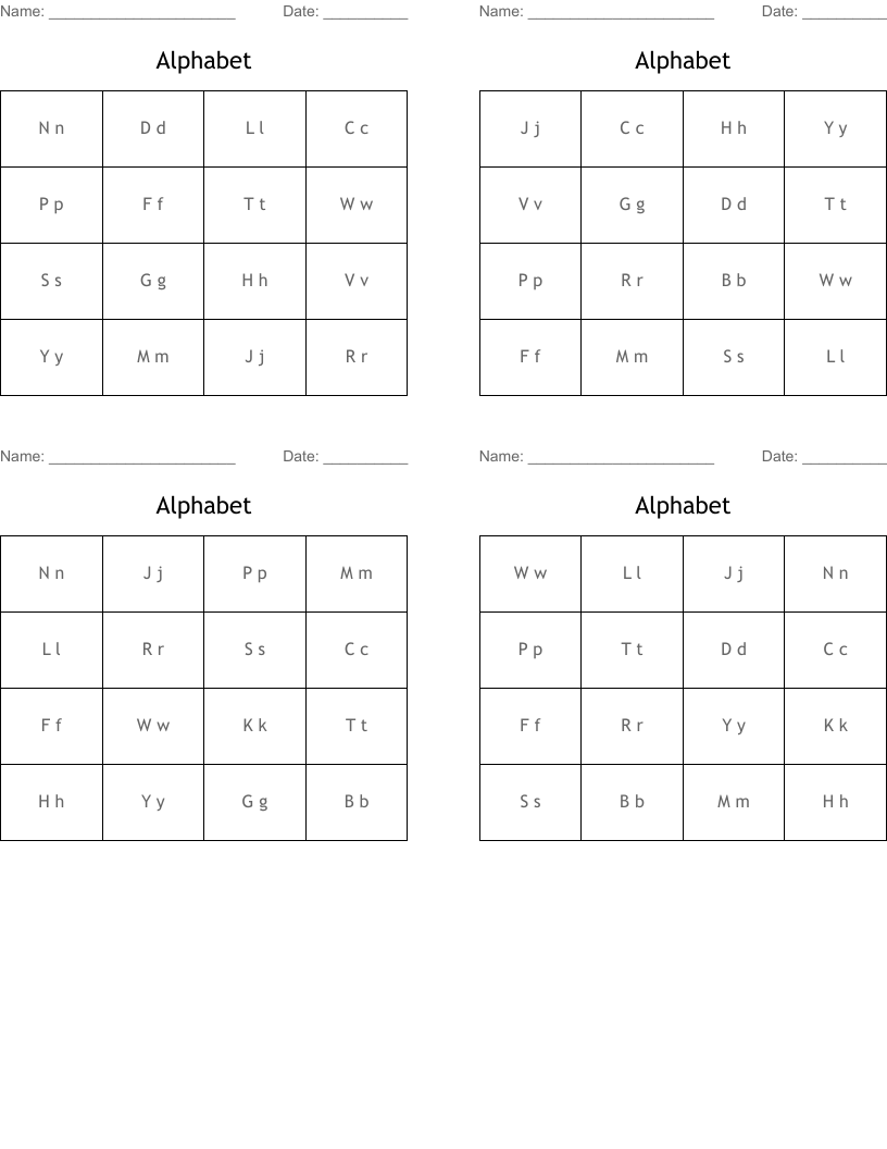 Alphabet Bingo Cards WordMint