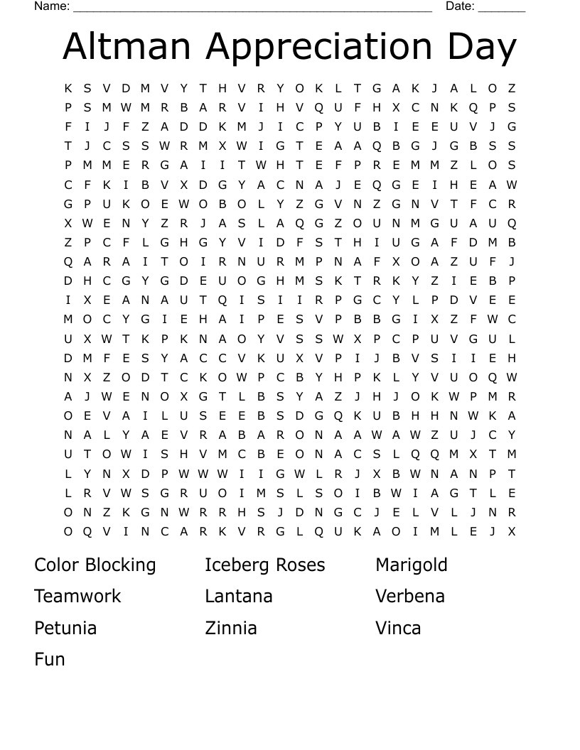 Altman Appreciation Day Word Search - WordMint