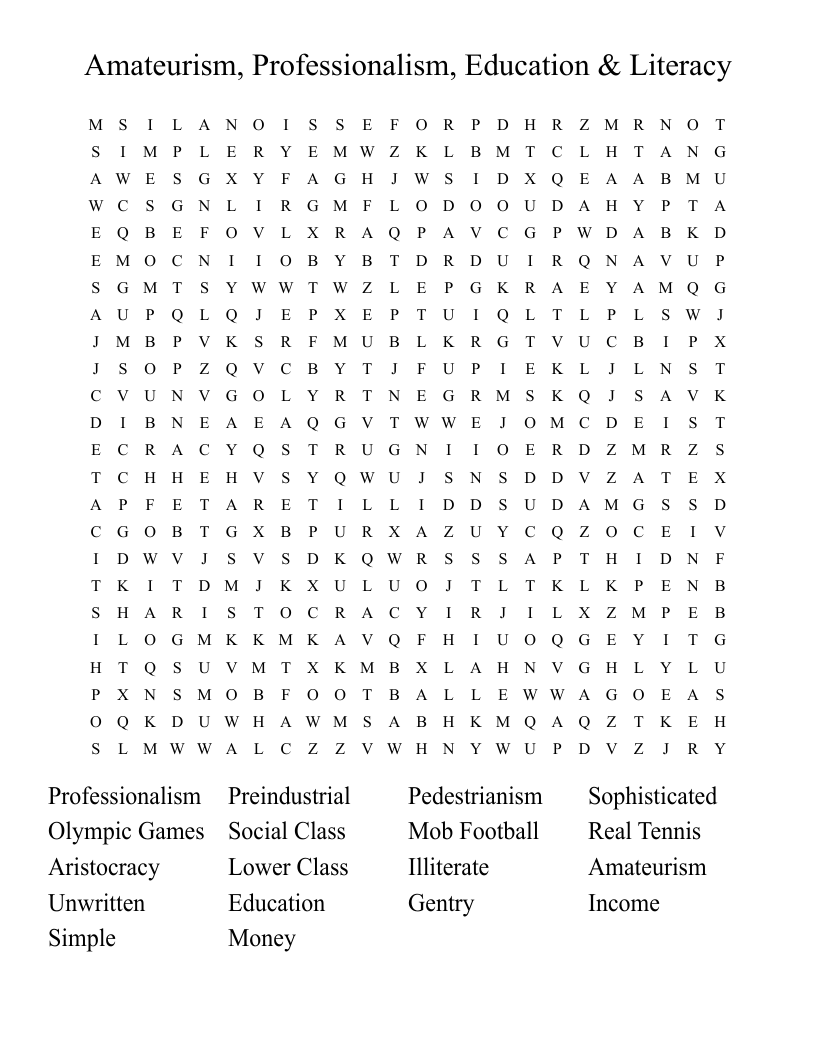 Amateurism, Professionalism, Education & Literacy Word Search - WordMint