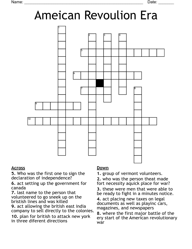 Ameican Revoulion Era Crossword - WordMint