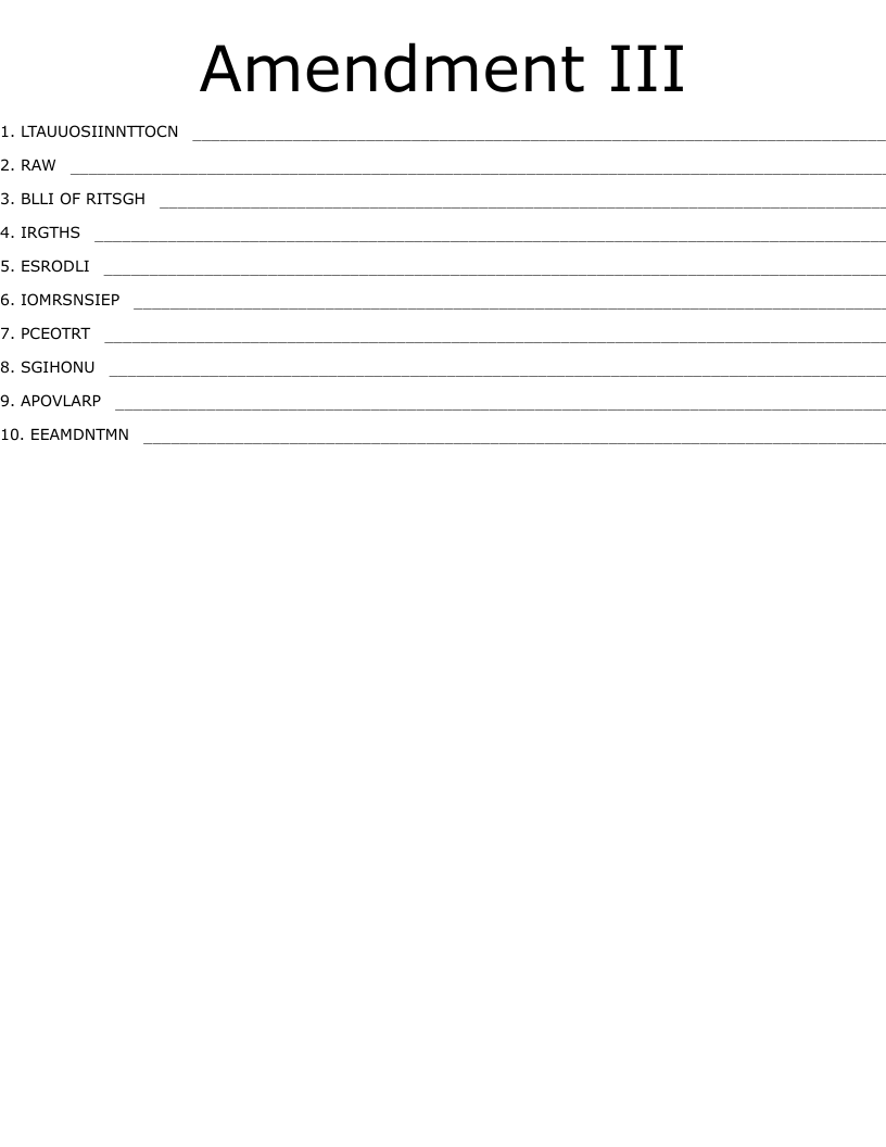 Amendment III Word Scramble - WordMint