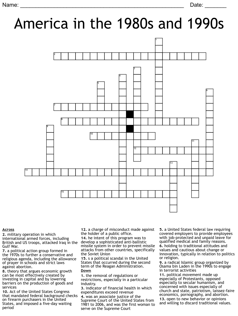 America in the 1980s and 1990s Crossword - WordMint