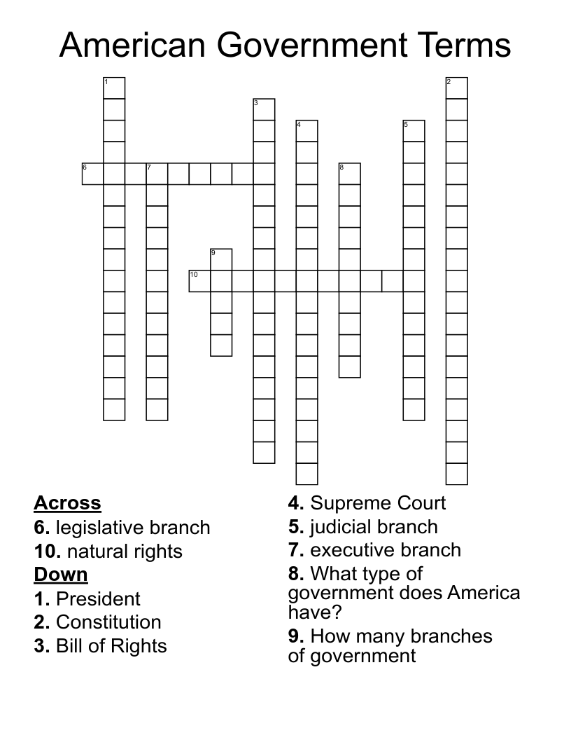 American Government Terms Crossword - WordMint