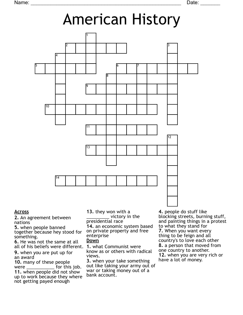 American History Crossword - WordMint