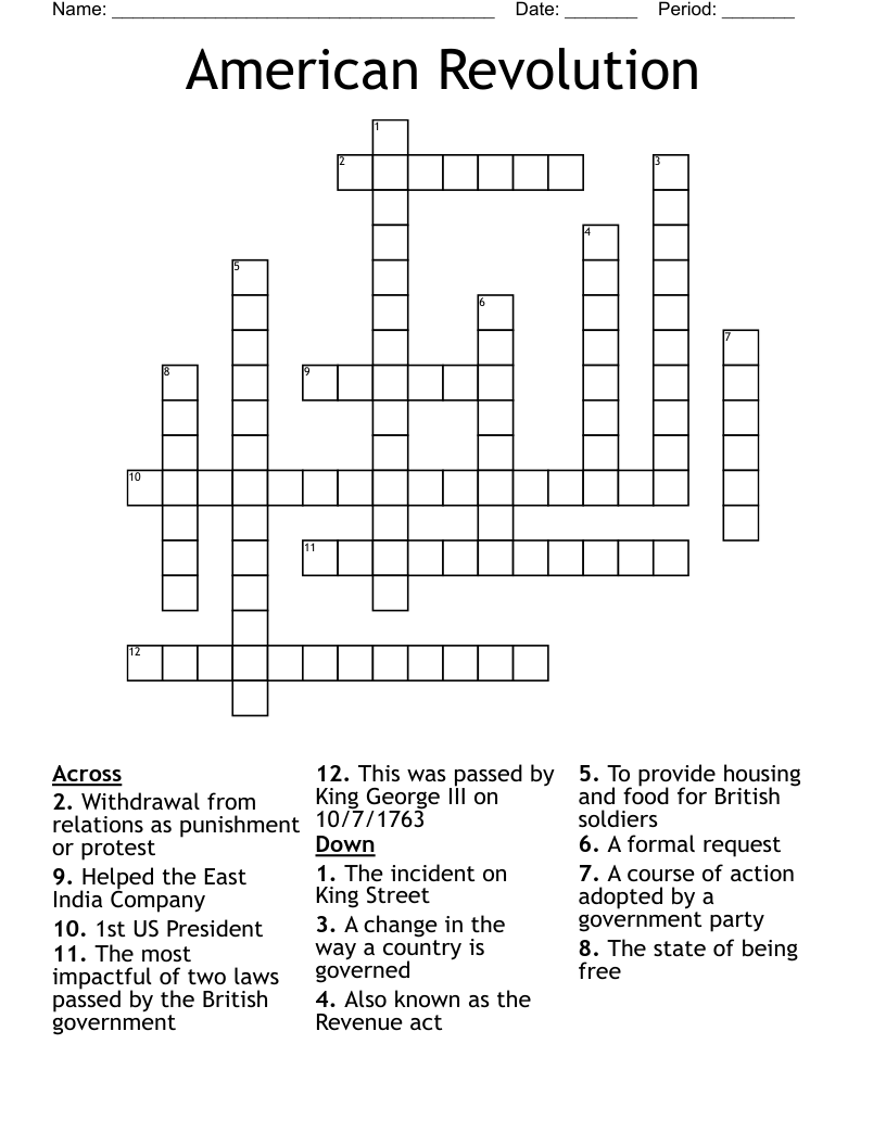 American Revolution Crossword - WordMint