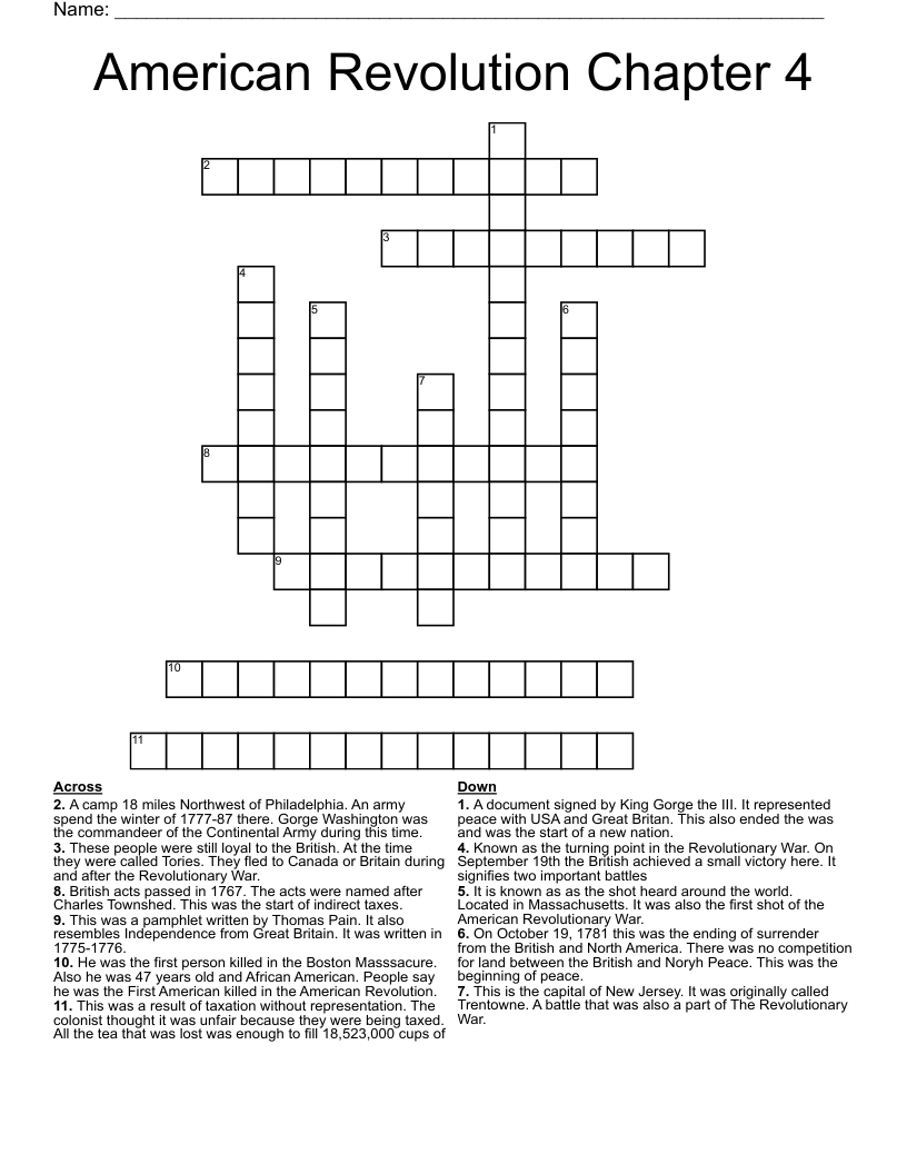 American Revolution Chapter 4 Crossword - WordMint