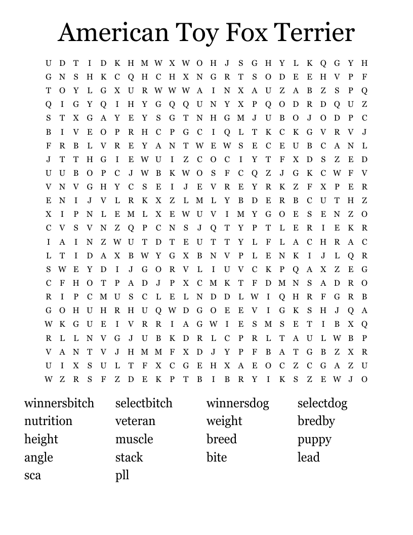 American Toy Fox Terrier Word Search - WordMint