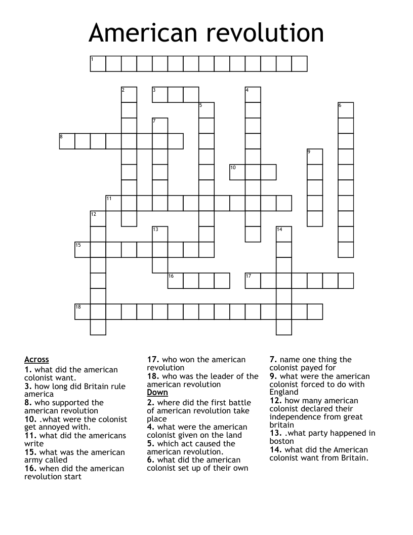 American revolution Crossword - WordMint