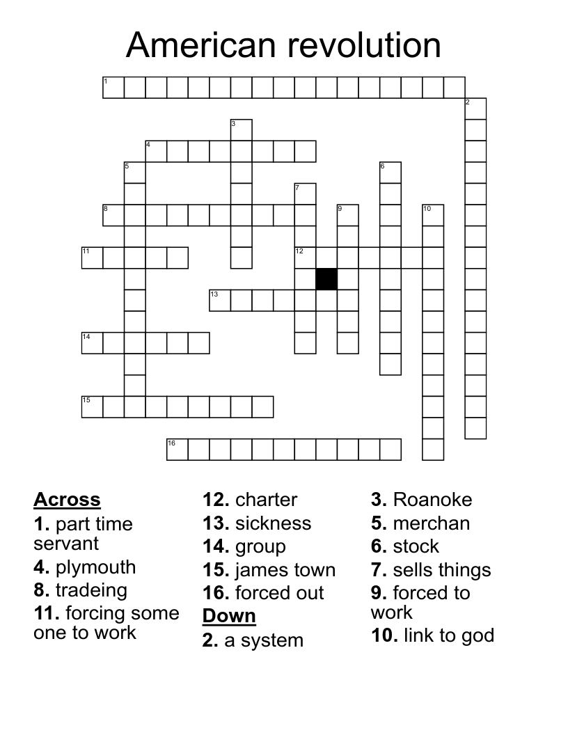 American revolution Crossword - WordMint