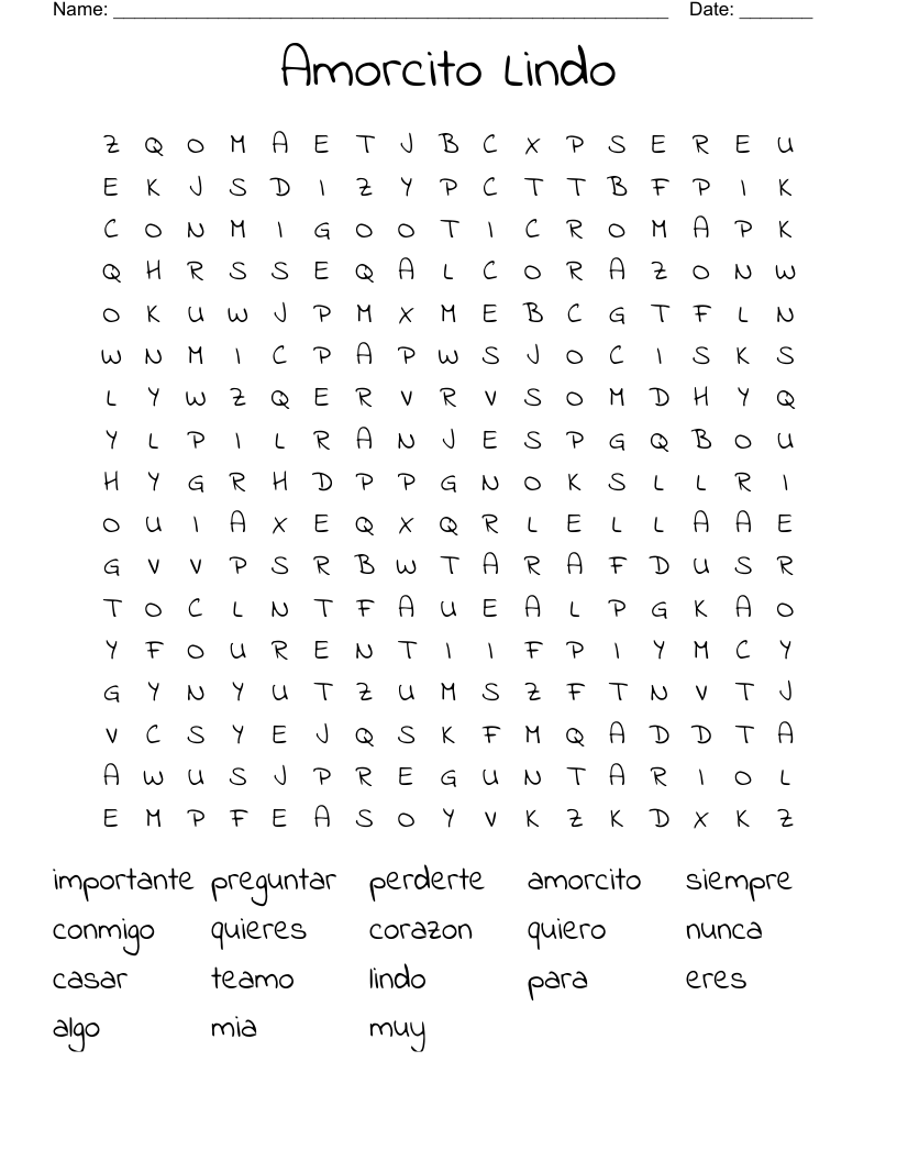 Amorcito Lindo Word Search - WordMint