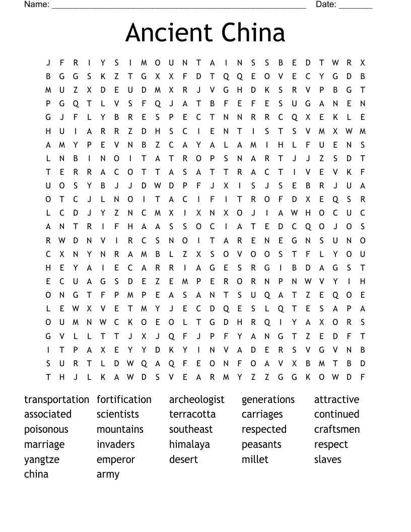 Ancient China Word Search - WordMint