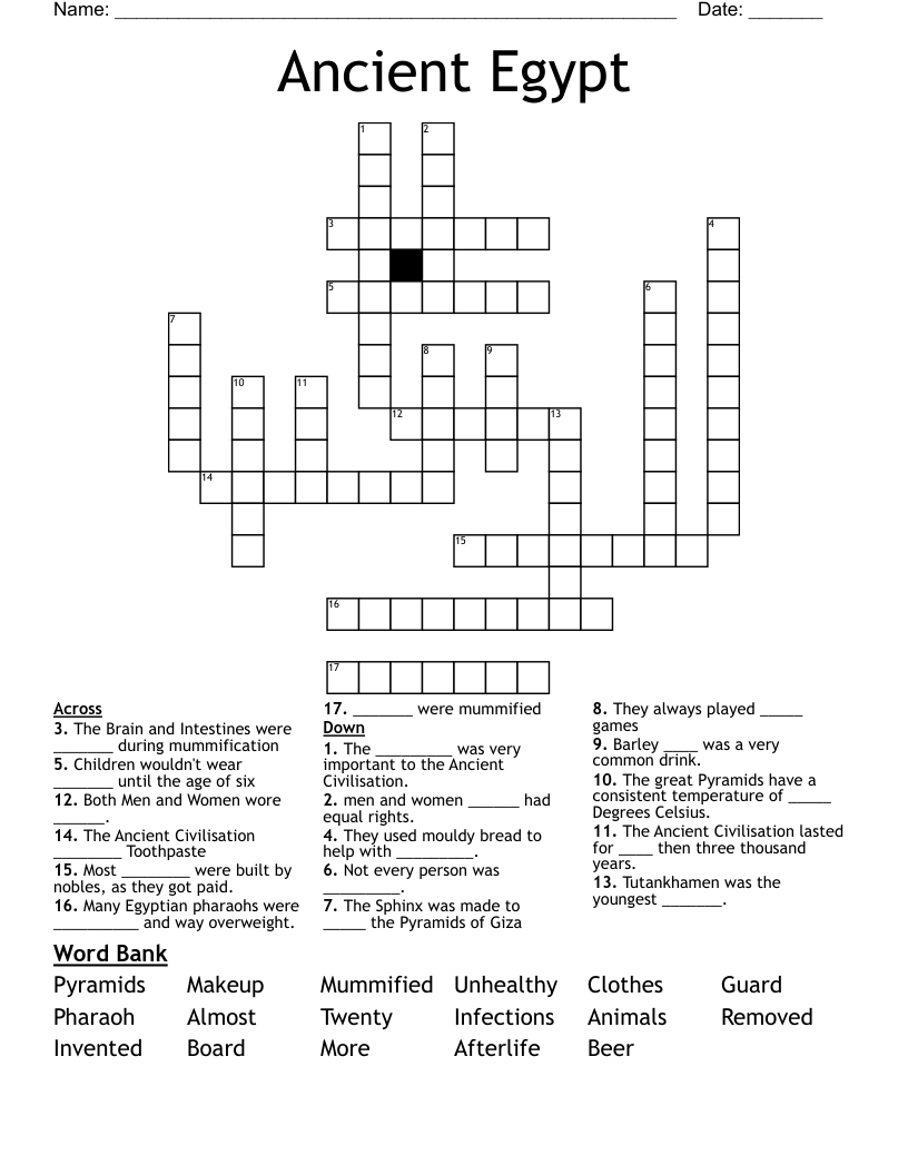 Ancient Egypt Crossword - WordMint