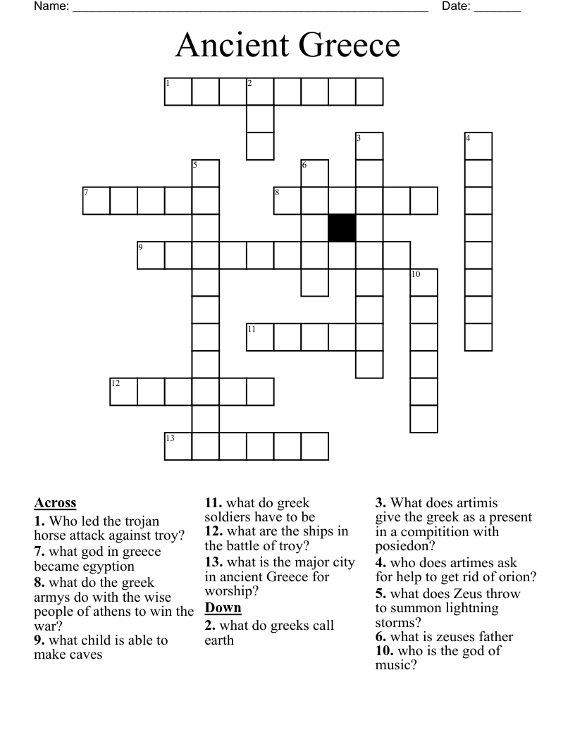 Ancient Greece Crossword - WordMint