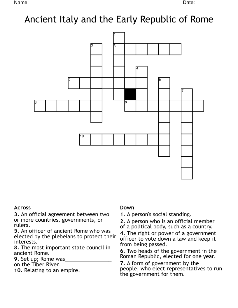 Ancient Italy and the Early Republic of Rome Crossword - WordMint