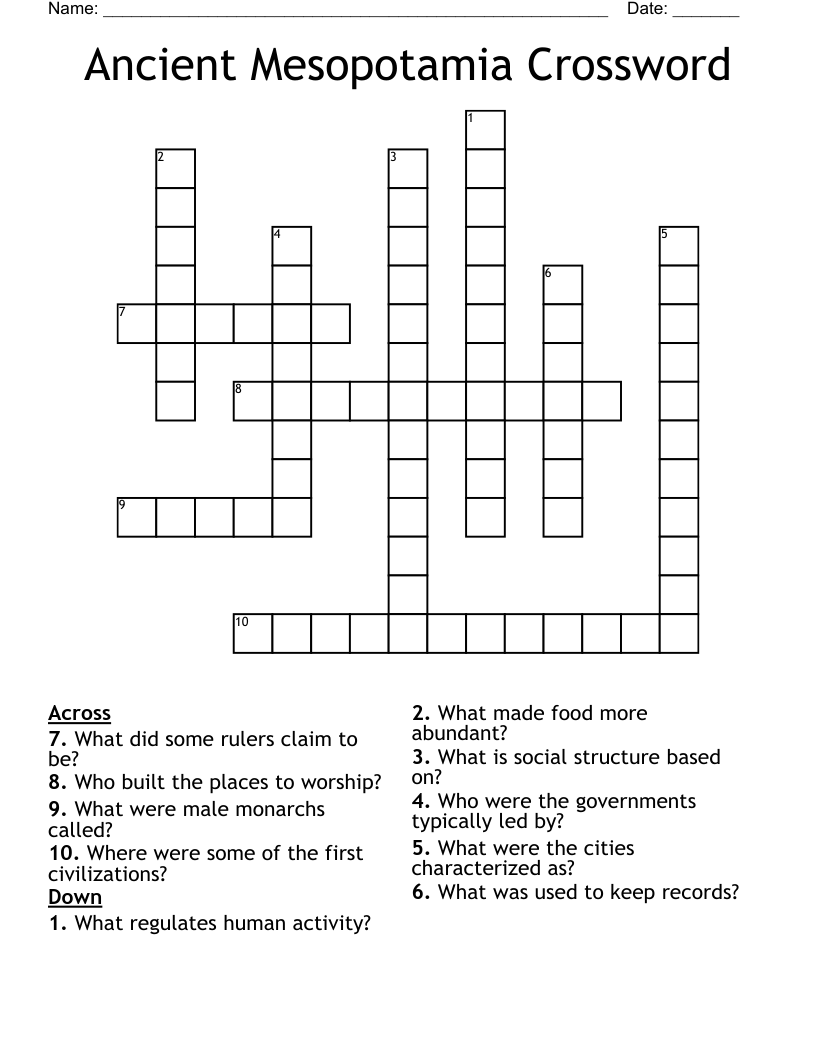 Ancient Mesopotamia Crossword - WordMint