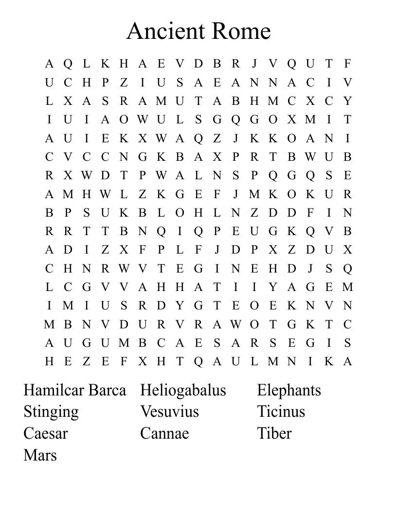 Ancient Rome Word Search - WordMint