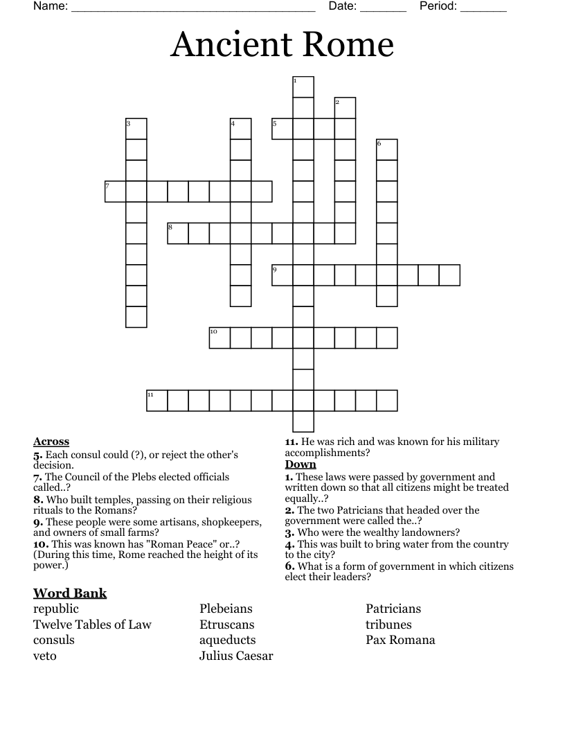 Ancient Rome Crossword WordMint