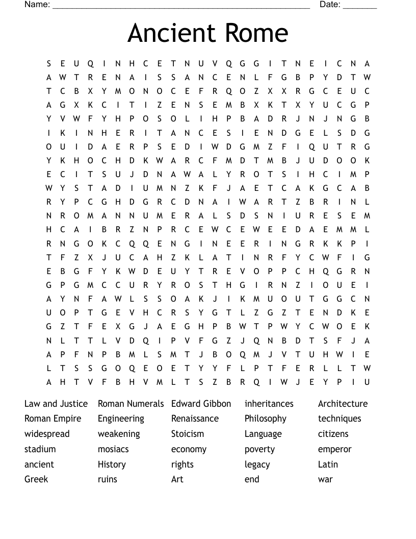 Ancient Rome Word Search - WordMint