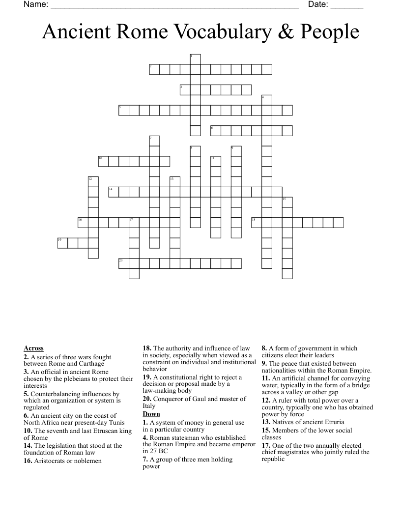 Ancient Rome Vocabulary & People Crossword - WordMint