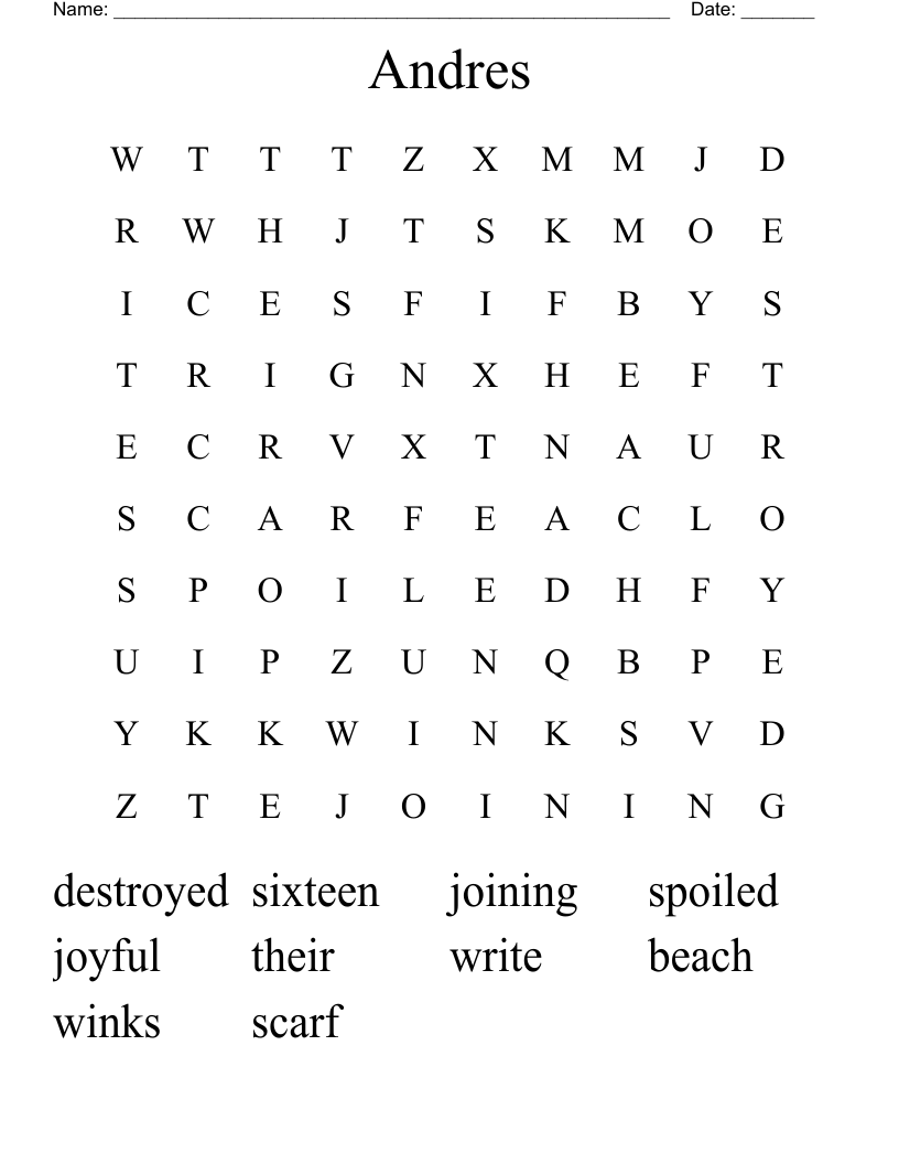 Andres Word Search - WordMint