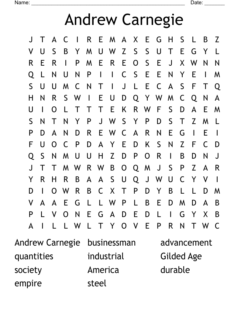Andrew Carnegie Word Search - WordMint
