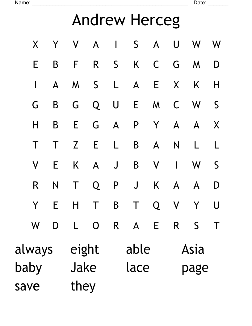 Andrew Herceg Word Search - WordMint