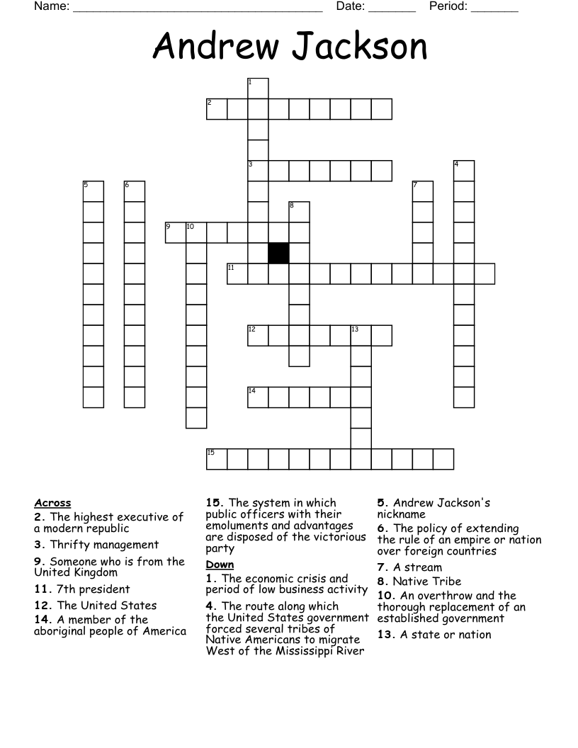 Andrew Jackson Crossword - WordMint