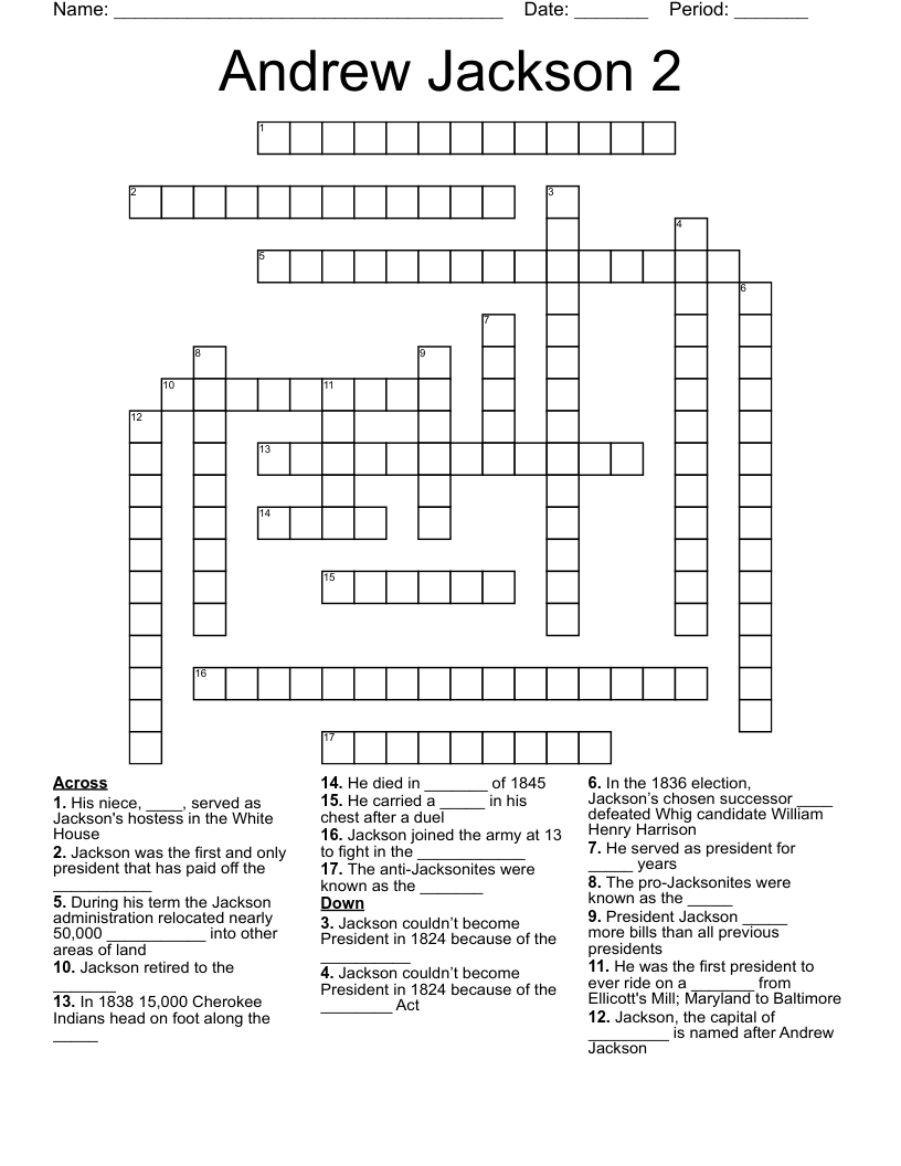 Andrew Jackson 2 Crossword - WordMint