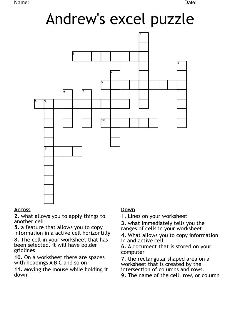 Andrew s Excel Puzzle Crossword WordMint