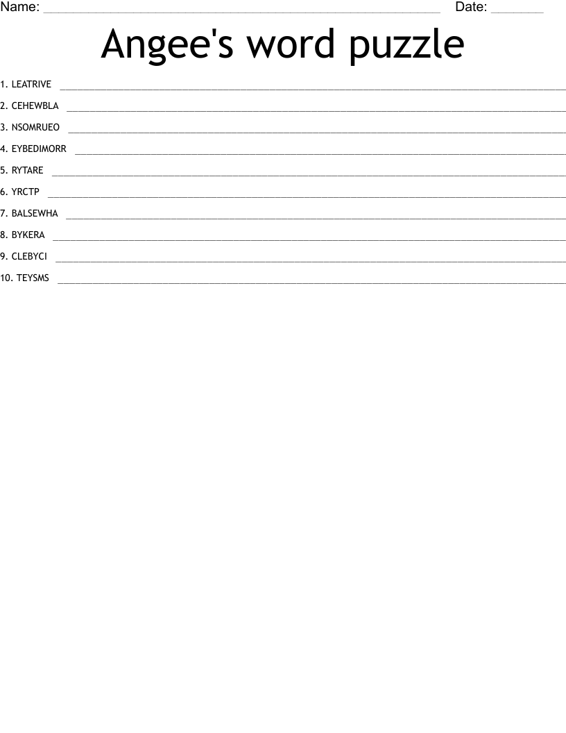 Angee's word puzzle Word Scramble - WordMint