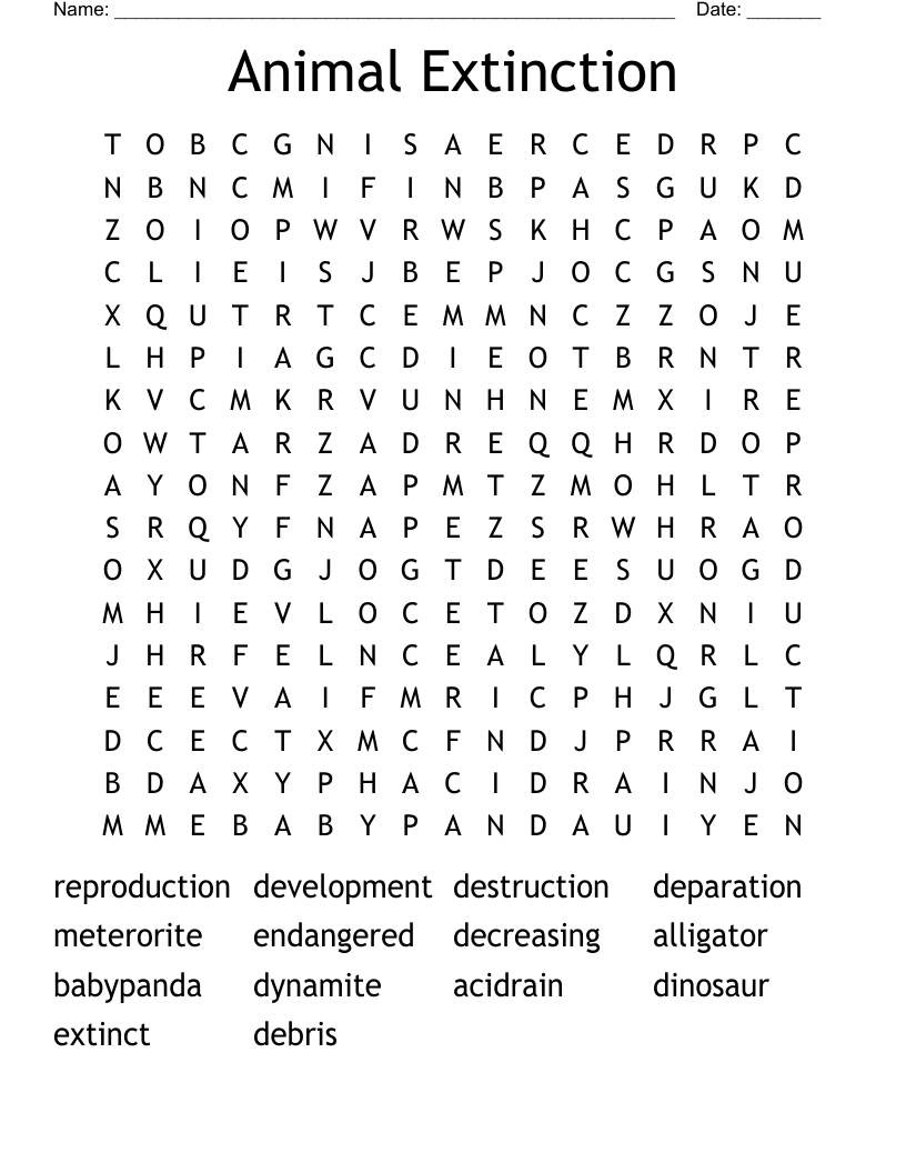 Animal Extinction Word Search - WordMint