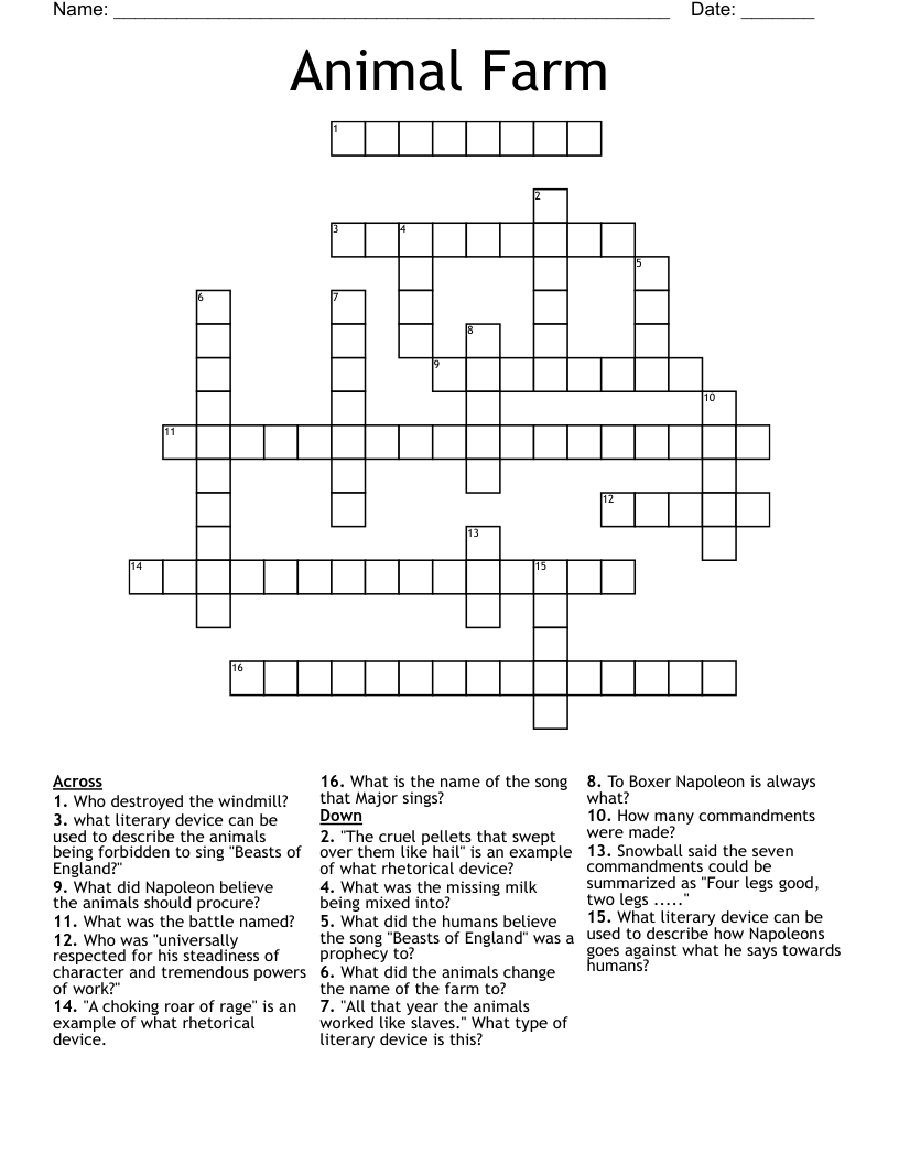 Animal Farm Crossword - WordMint