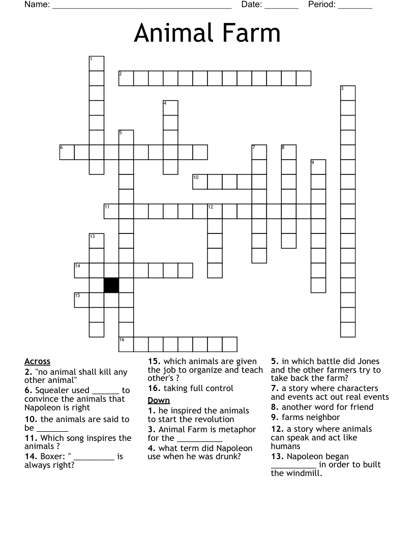 Animal Farm Crossword - WordMint